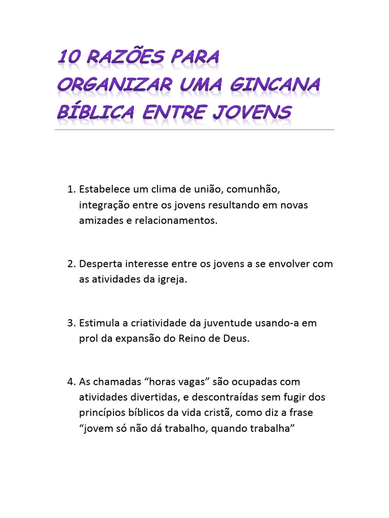 10 Razoes para Organizar Uma Gincana Biblica | PDF | Bíblia