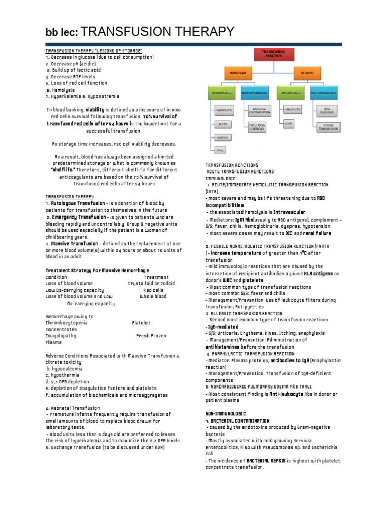 Transfusion Therapy Blood Bank | PDF | Blood Transfusion | Platelet