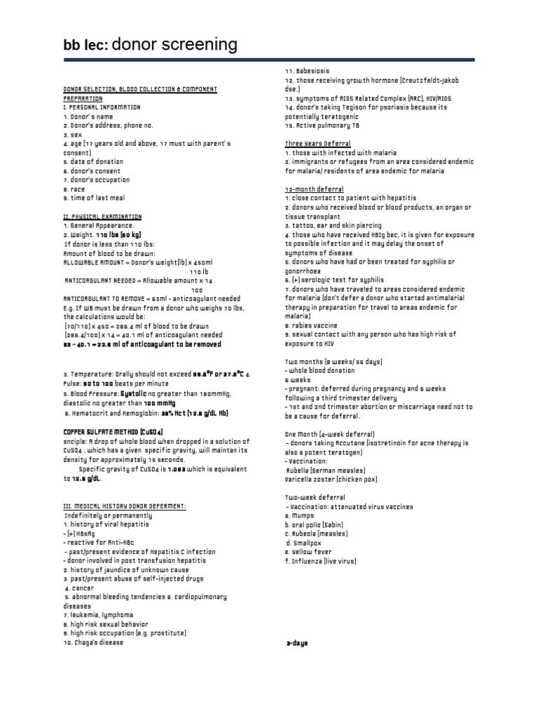 Blood Donor Screening Guidelines | PDF | Blood Donation | Hematopoietic ...