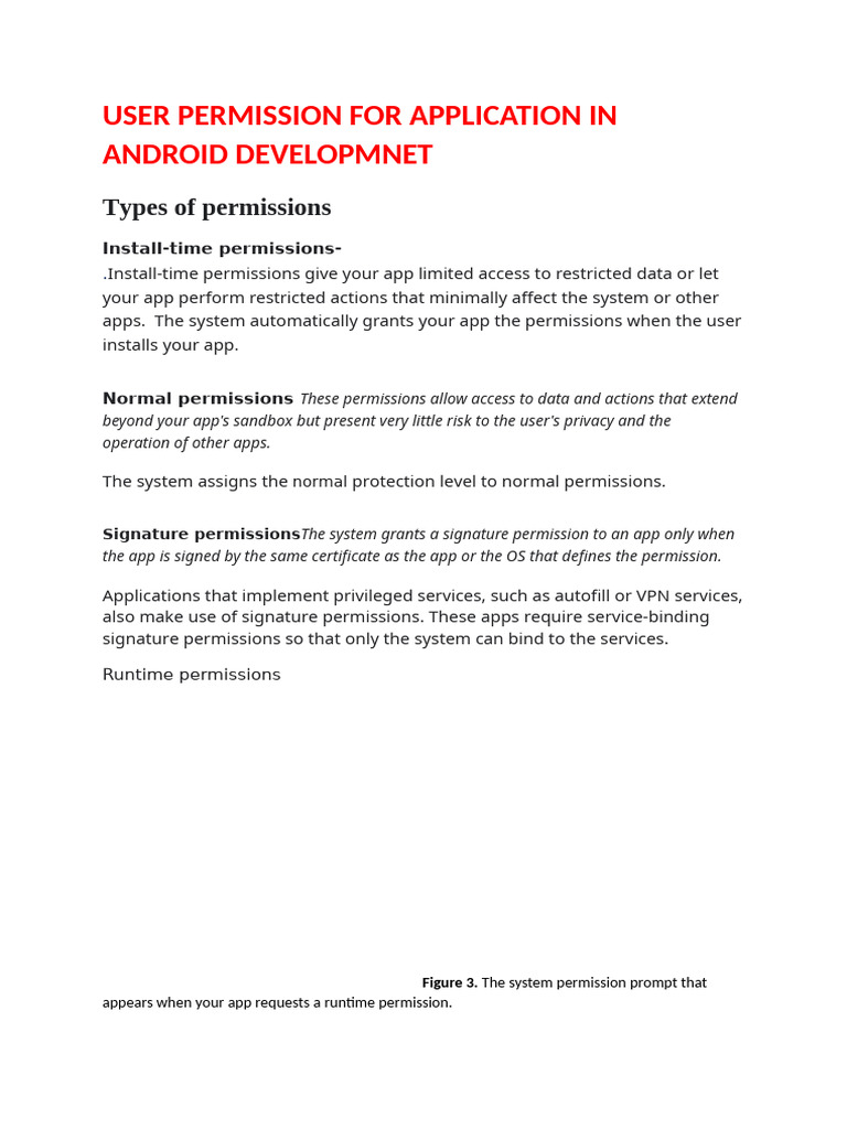 User Permission For Application in Android Developmnet | PDF | Mobile App | Android (Operating ...