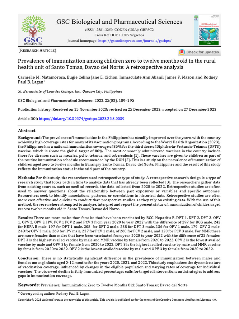 Prevalence of Immunization Among Children Zero To | PDF | Vaccination ...