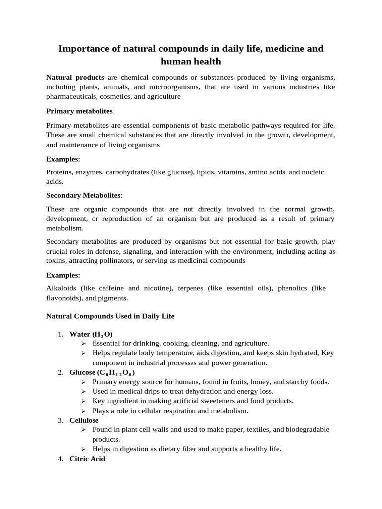 Importance of Natural Compounds in Daily Life Ad Medicine | PDF ...