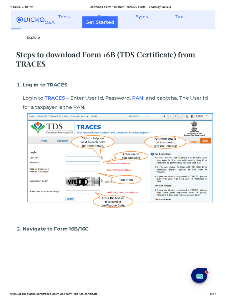 Form 16B From TRACES Portal Steps | PDF | Cyberspace | World Wide Web
