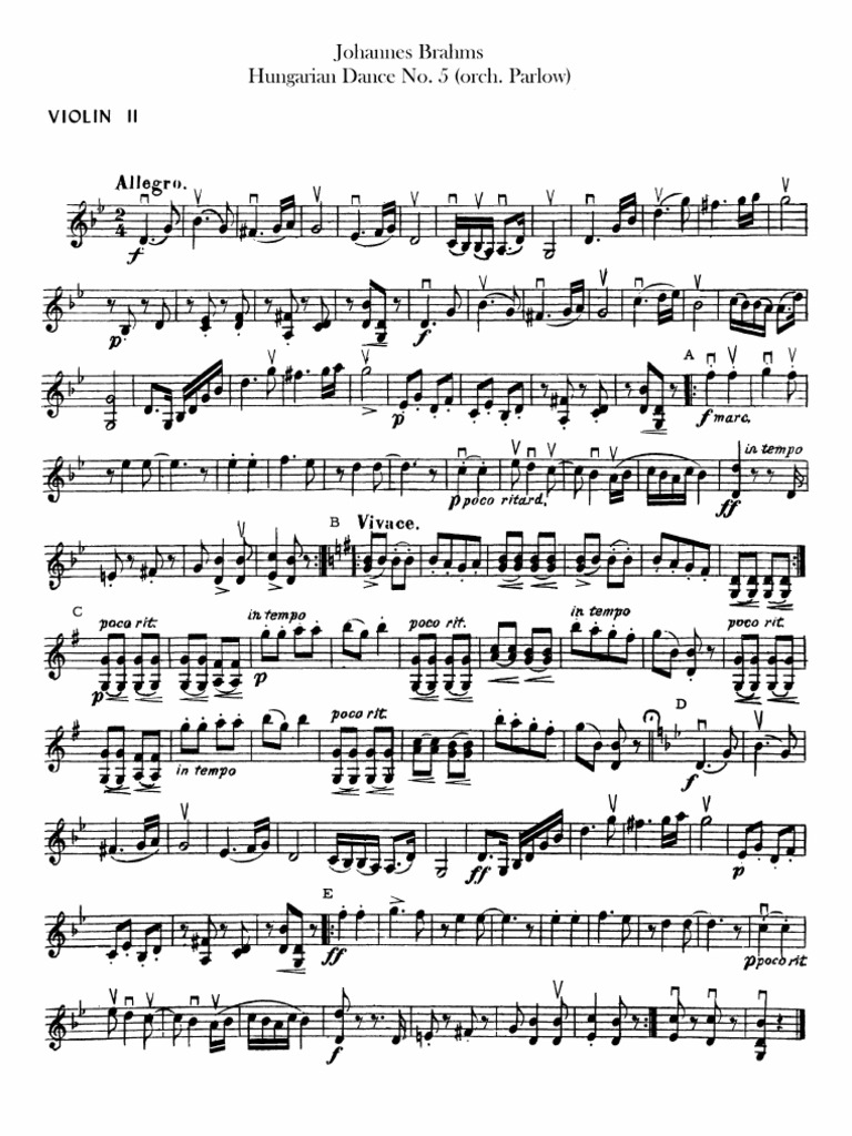 Violín II - Danza Hungara Nº5 - OSj-3 | PDF