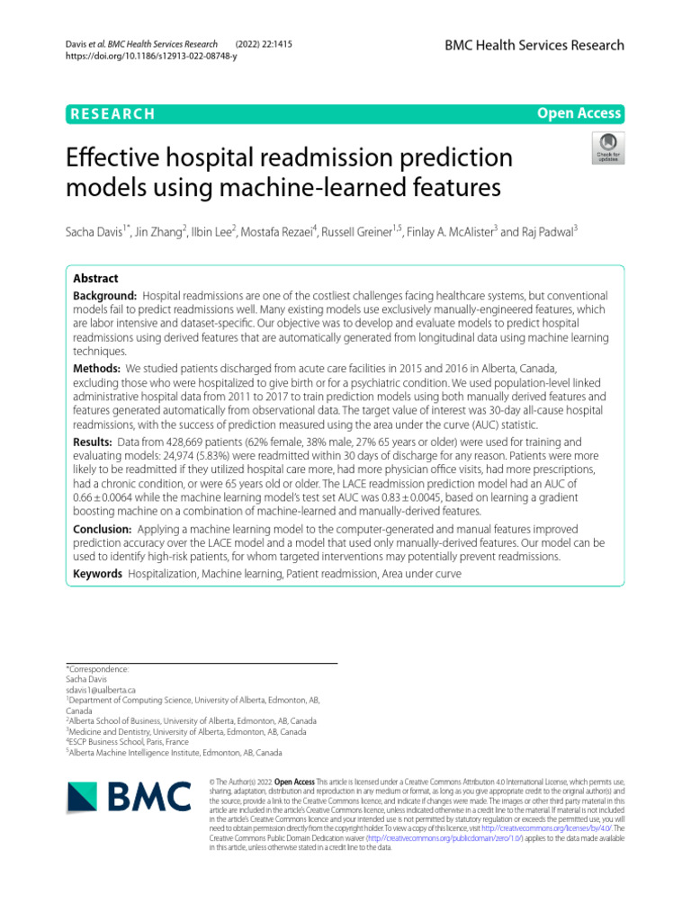 Hospital Readmission Prediction | PDF | Machine Learning | Medicine