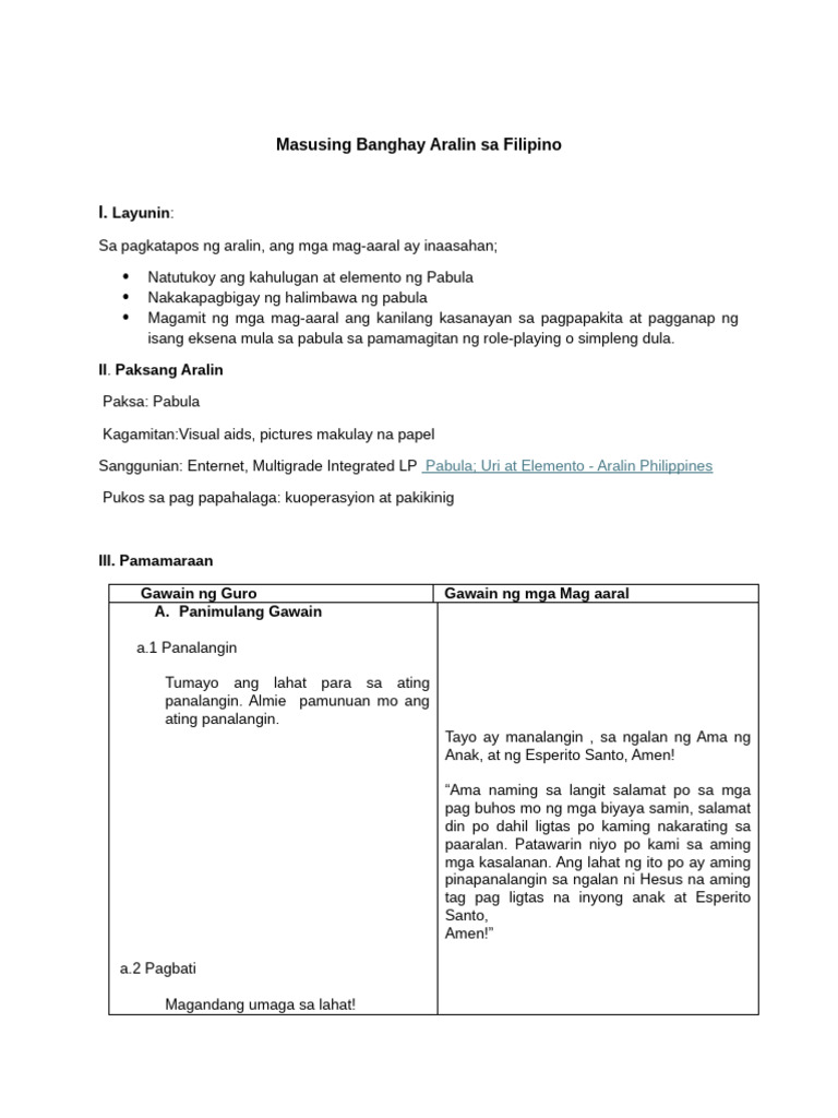 Pabula Detalyadong Aralin | PDF