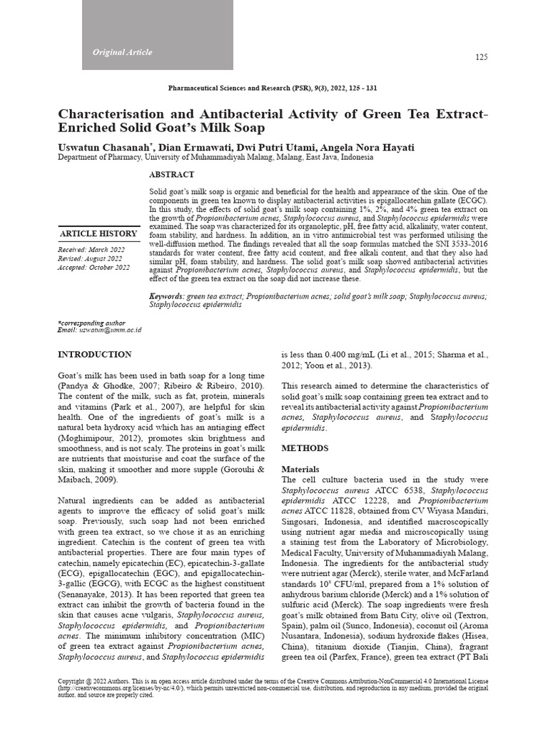 Characterisation and Antibacterial Activity of Green Tea | PDF | Soap ...