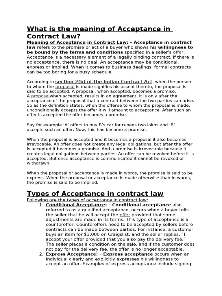 Acceptance in Contract Law | PDF | Offer And Acceptance | Business Law