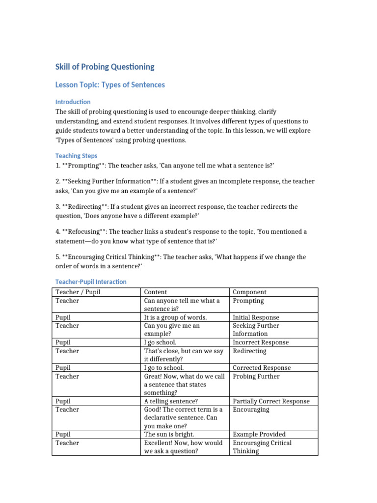 Expanded Skill of Probing Questioning Types of Sentences | PDF ...