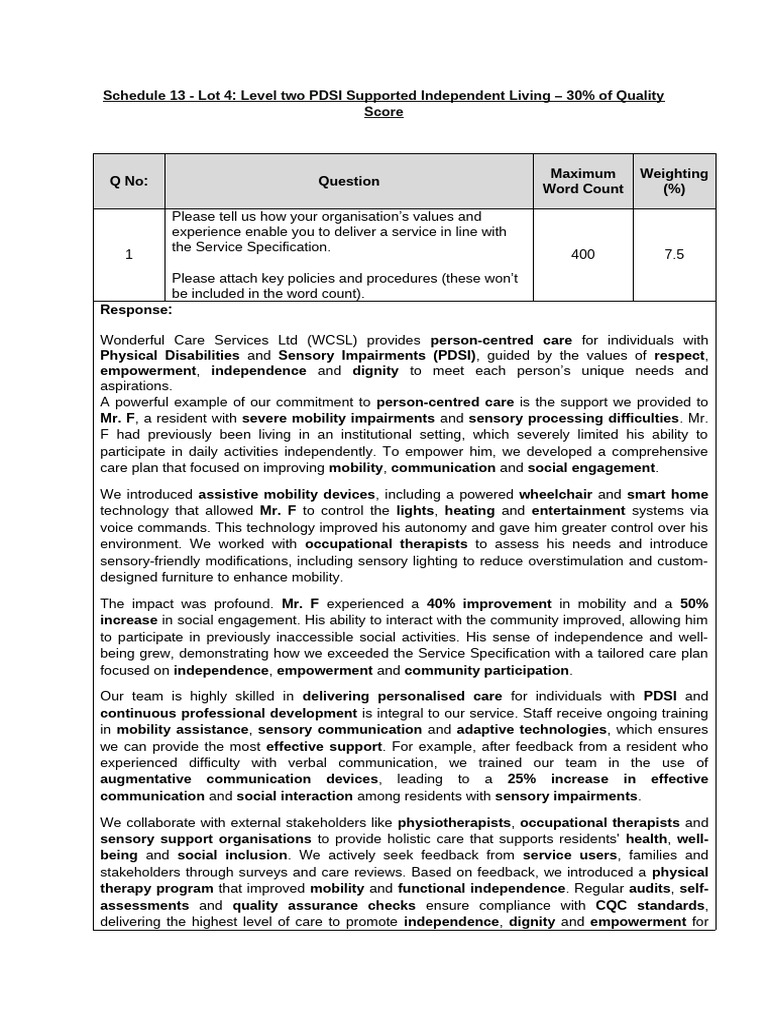 Schedule 13 - Lot 4 Level Two PDSI Supported Independent Quality ...