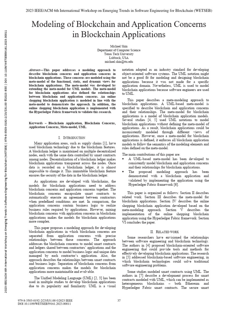 Modeling of Blockchain and Application Concerns in Blockchain Applications | PDF | Unified ...