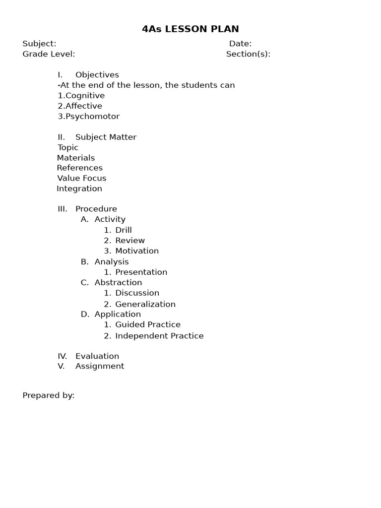 4as Lesson Plan | PDF