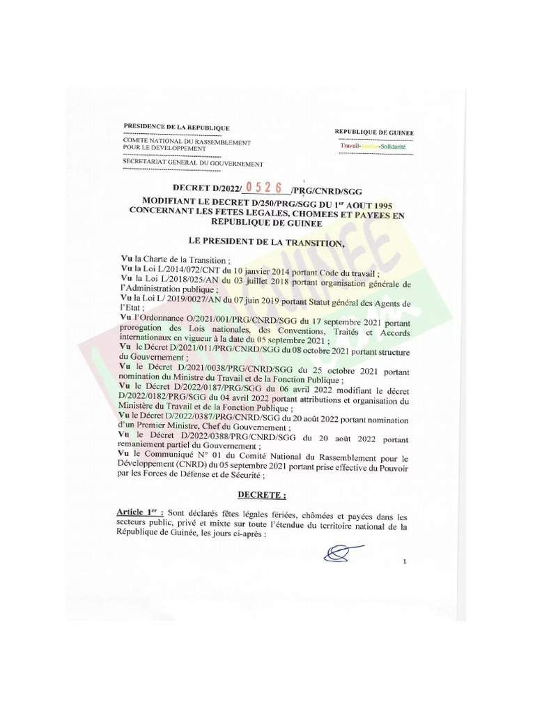 Décret Jours Fériés | PDF