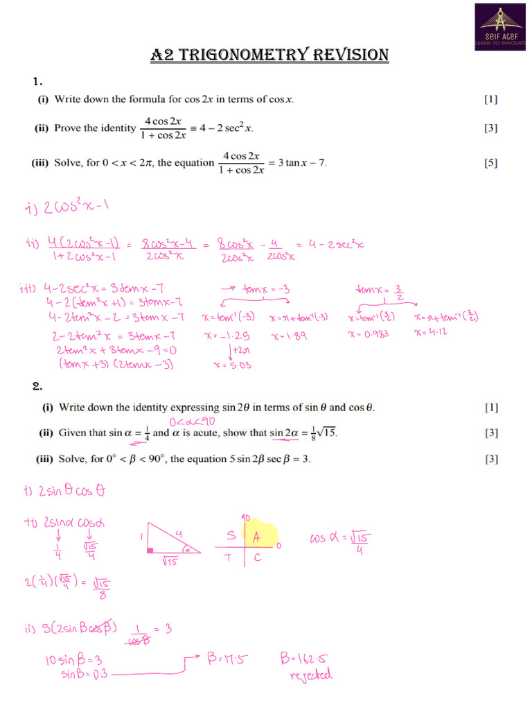 A2 Trigonometry Revision | PDF