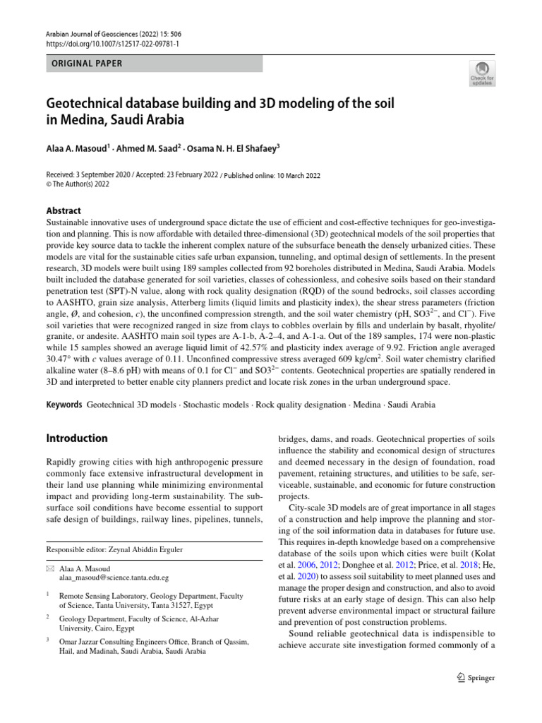Geotechnical Database Building and 3D Modeling of The Soil in Medina, Saudi Arabia | PDF ...