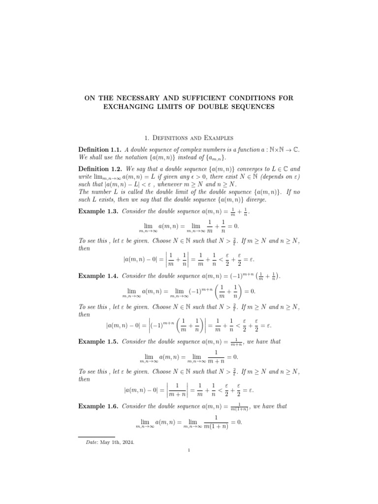 On The Necessary and Sufficient Conditions For Exchanging Limits of ...