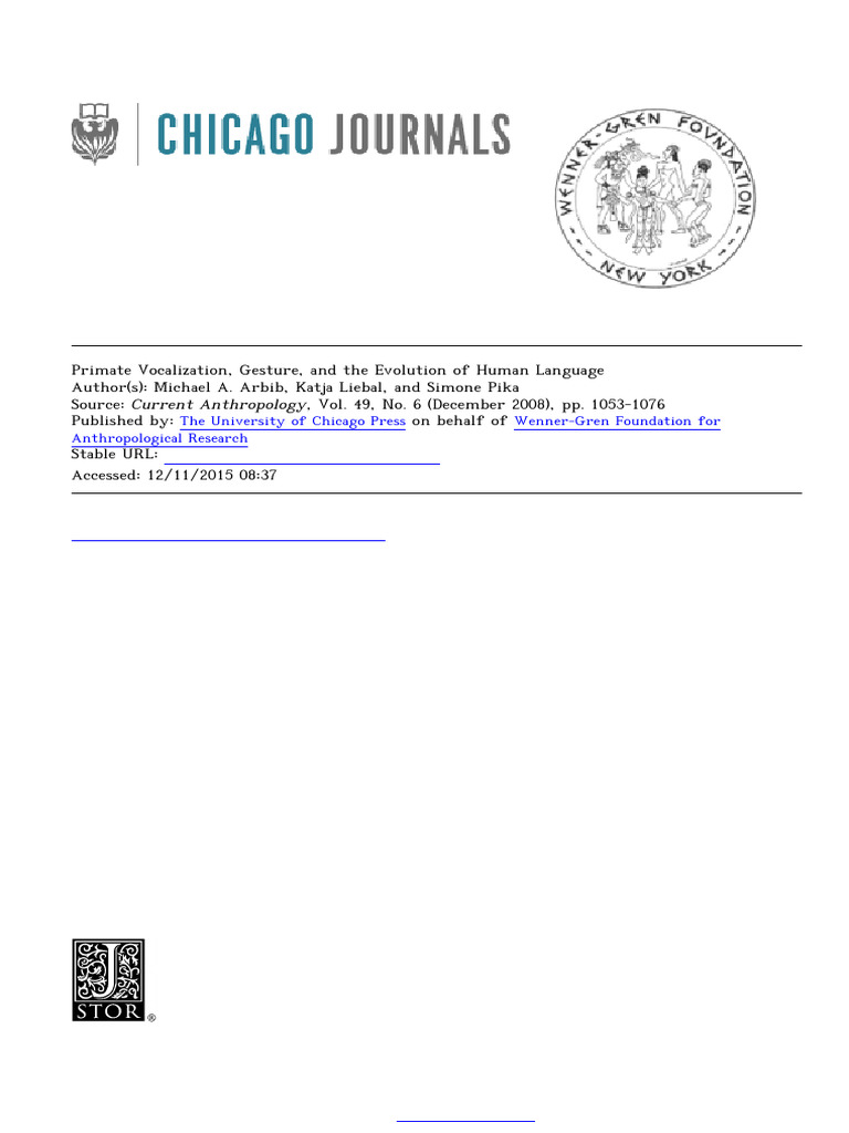 Arbib_Primate_CurrAnthr_2008_1554567 | PDF | Gesture | Origin Of Language
