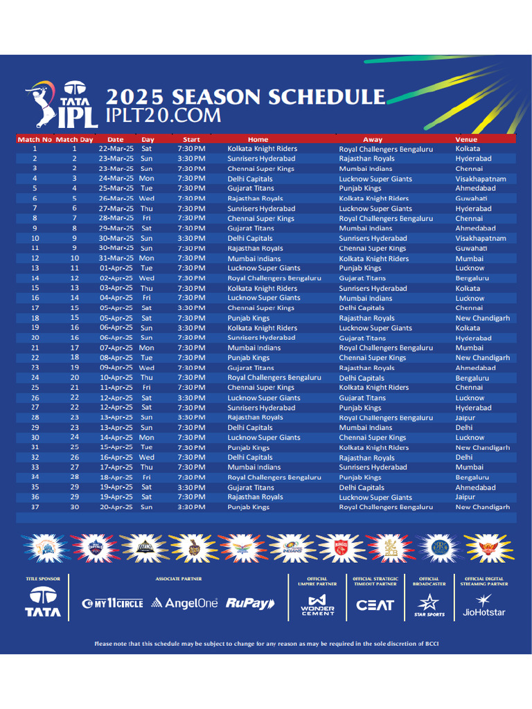 IPL Season Schedule 2025-1 | PDF