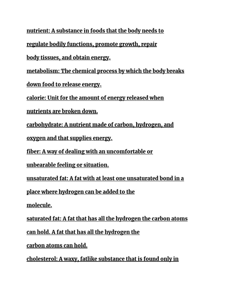 Nutrition Vocabulary | PDF