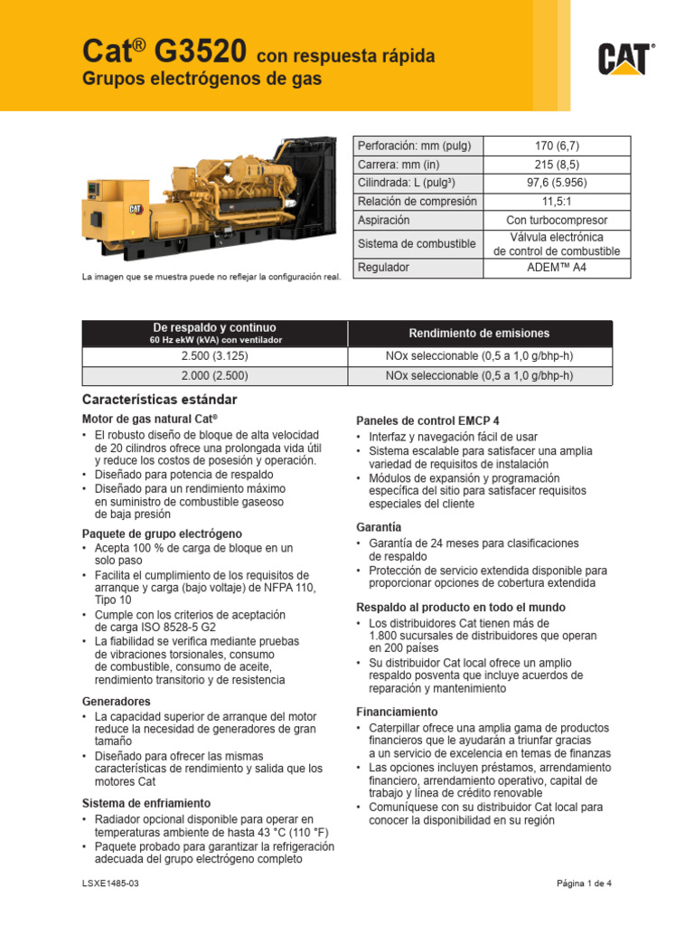 Cat G3520: ® Con Respuesta Rápida Grupos Electrógenos de Gas | PDF ...
