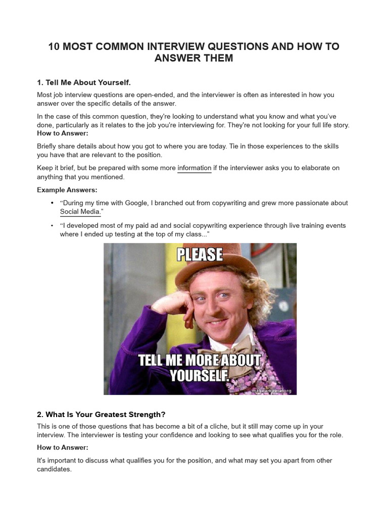 Top 10 Interview Questions & Answers | PDF | Job Interview | Goal