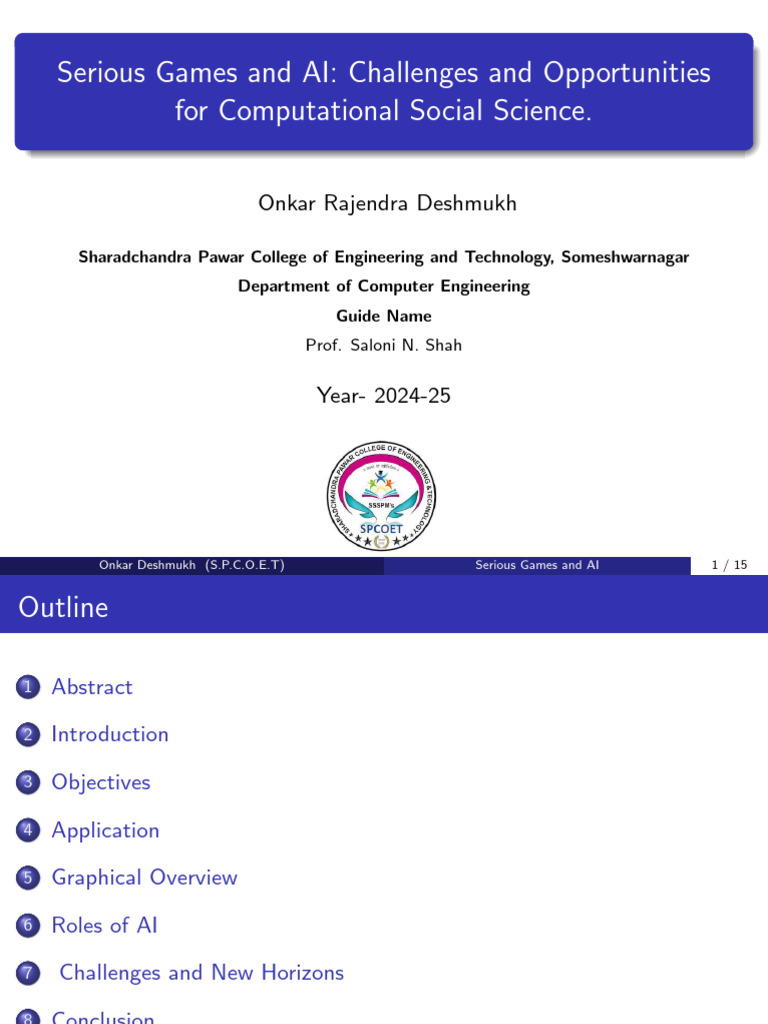 Presentation on Serious Games & AI by Onkar D. | PDF | Artificial ...