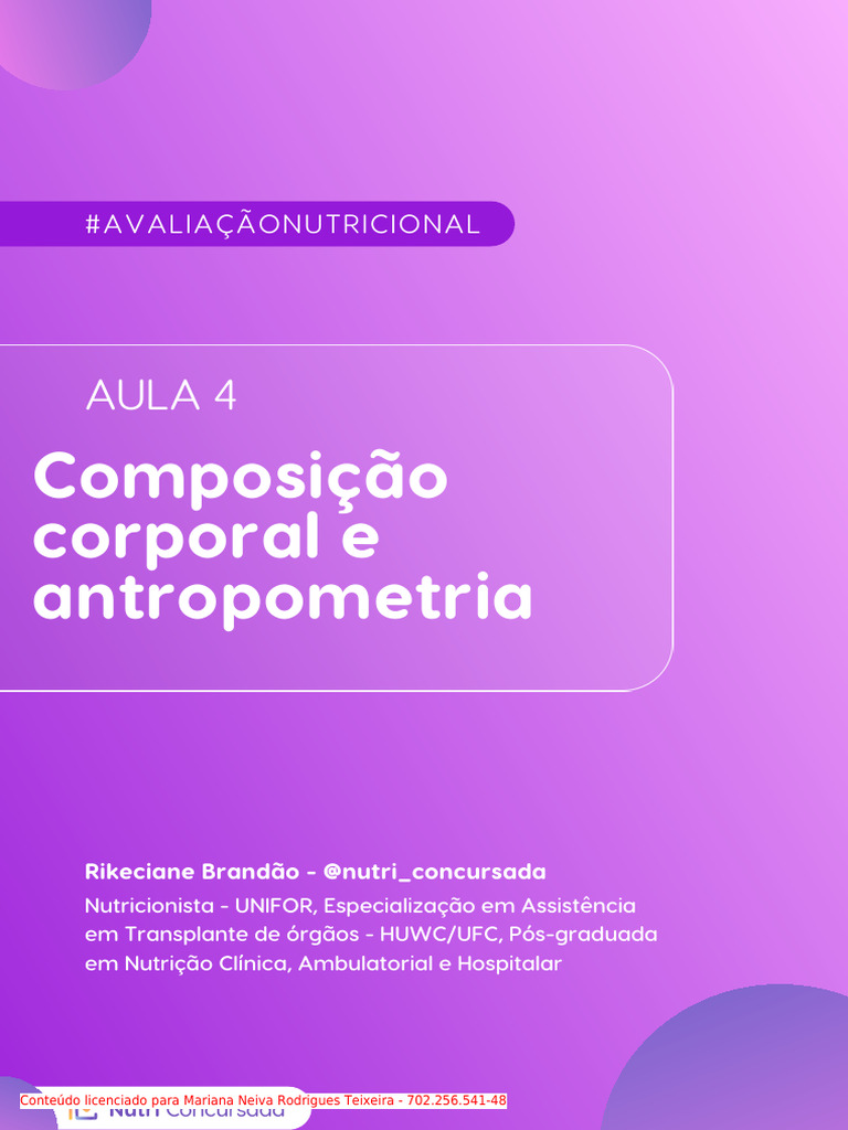 AVALIACAONUTRICIONAL Aula4 Composicaocorporaleantropometria | PDF | Índice de massa corporal ...