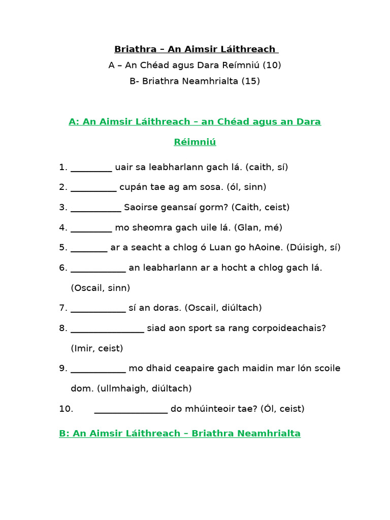 Gramadach A.L Fill in The Blanks | PDF