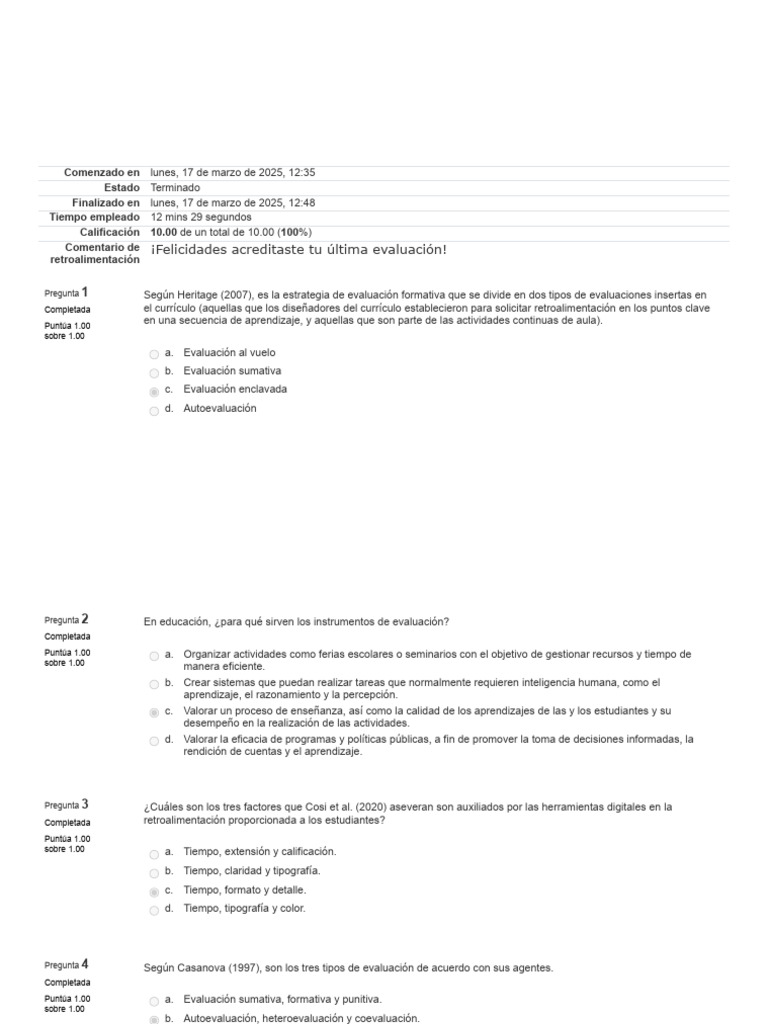 Cuestionario 4. CURSO TECNOLOGIAS | PDF | Evaluación | Plan de estudios