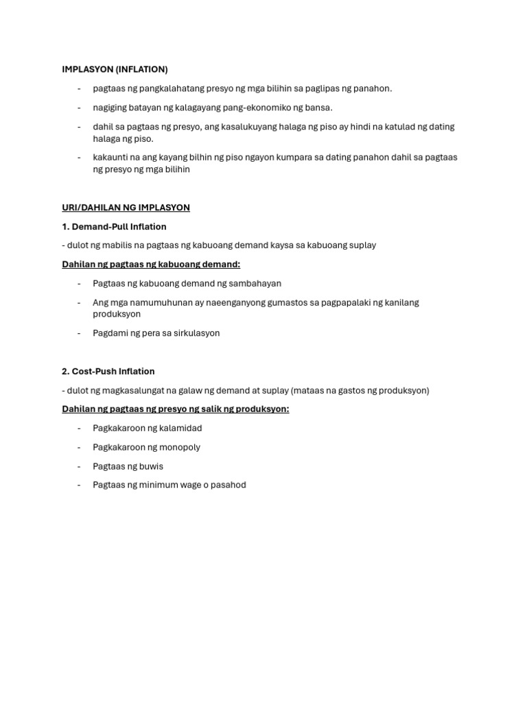 Implasyon Handout | PDF