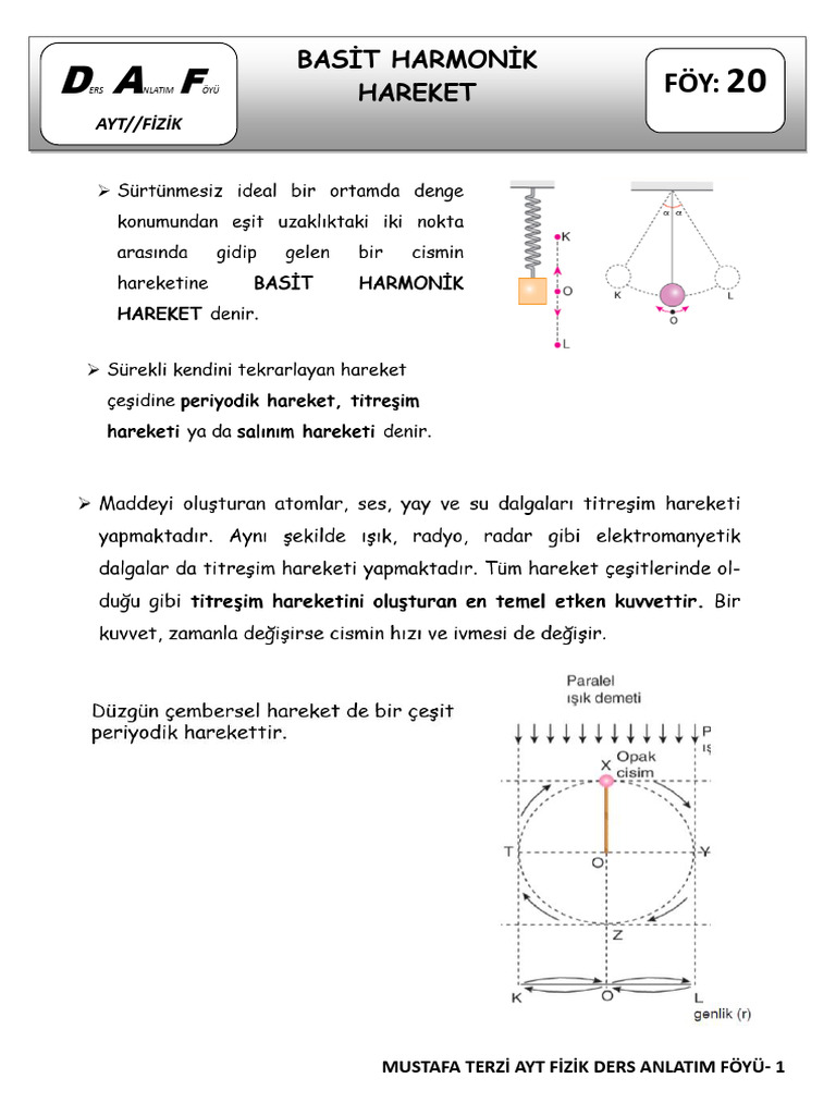 Basi̇t Harmonik Hareket - Föy20 | PDF