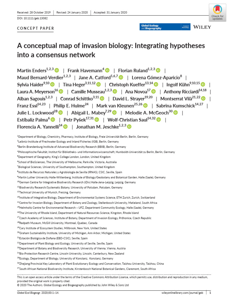 Enders Et Al., 2020 - A Conceptual Map of Invasion Biology ...