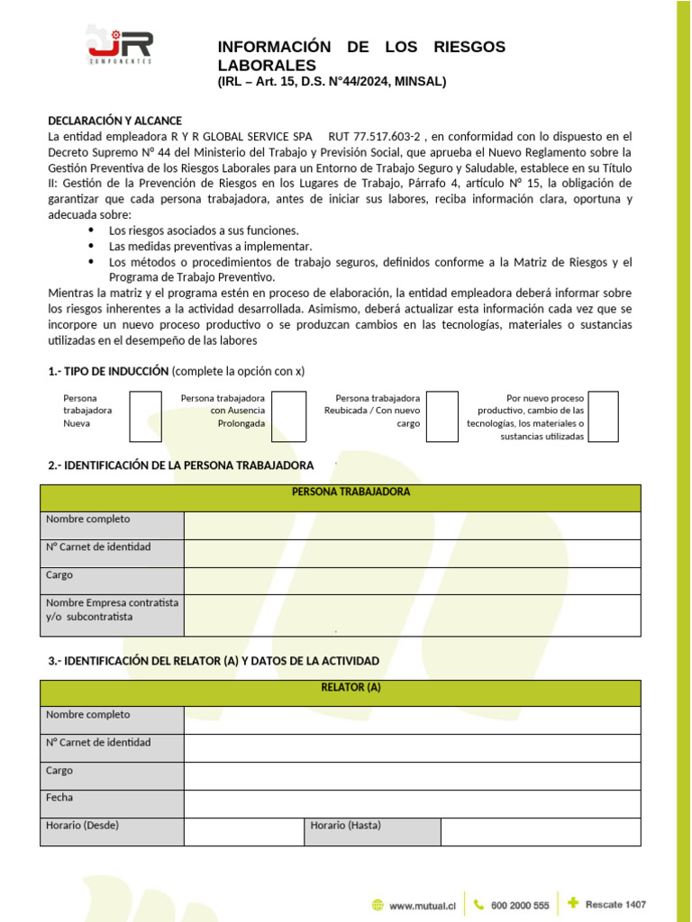 Formulario IRL Mutual de Seguridad V3 | PDF | Cableado eléctrico | ruido