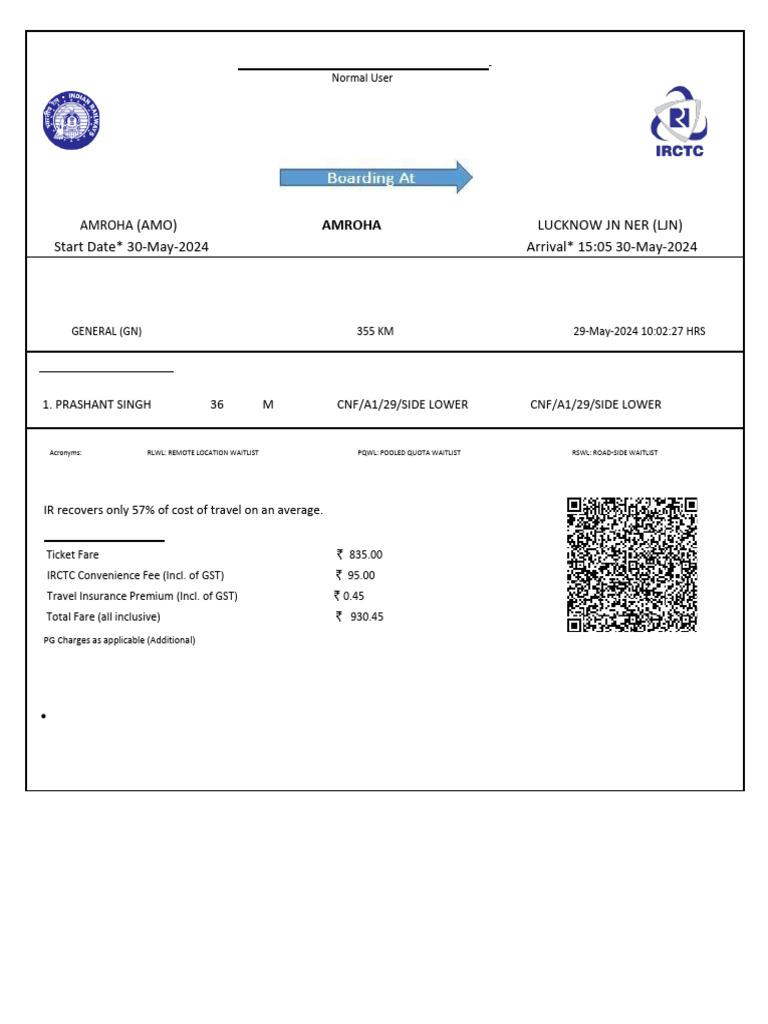 Electronic Reservation Slip for Train Ticket | PDF