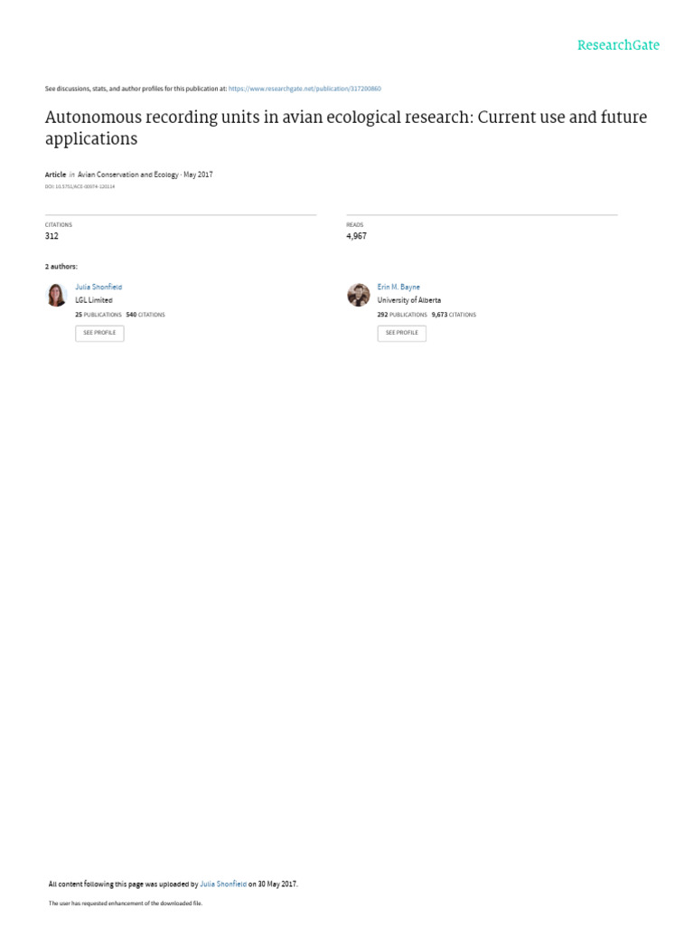 Autonomous Recording Units in Avian Ecological Res | PDF | Birds
