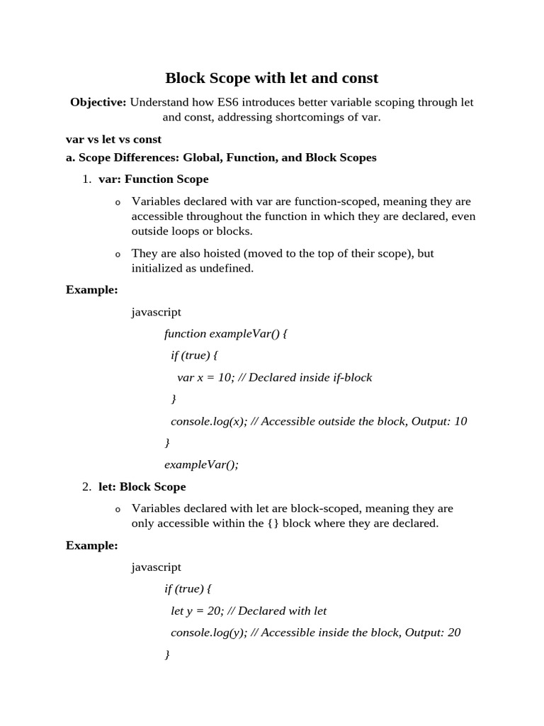Block Scope With Let And Const Pdf Scope Computer Science Java