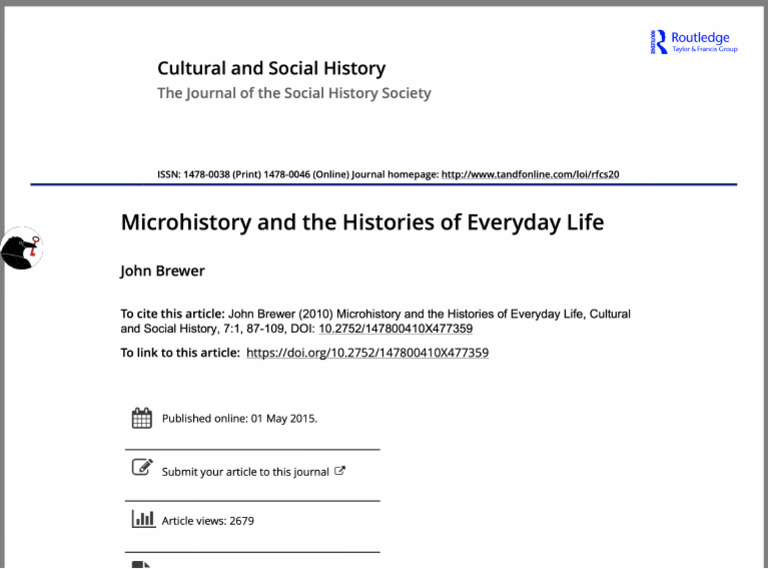 Microhistory and The Histories of Everyday Life. Cultural and Social ...