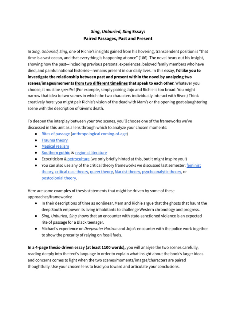 Analyzing Time in Sing, Unburied, Sing | PDF | Cognition | Human ...