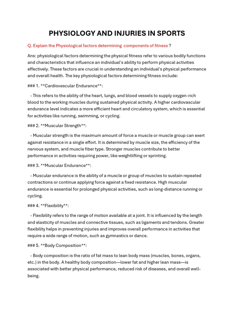 Physiological Factors in Sports Fitness | PDF | Skeletal Muscle | Heart