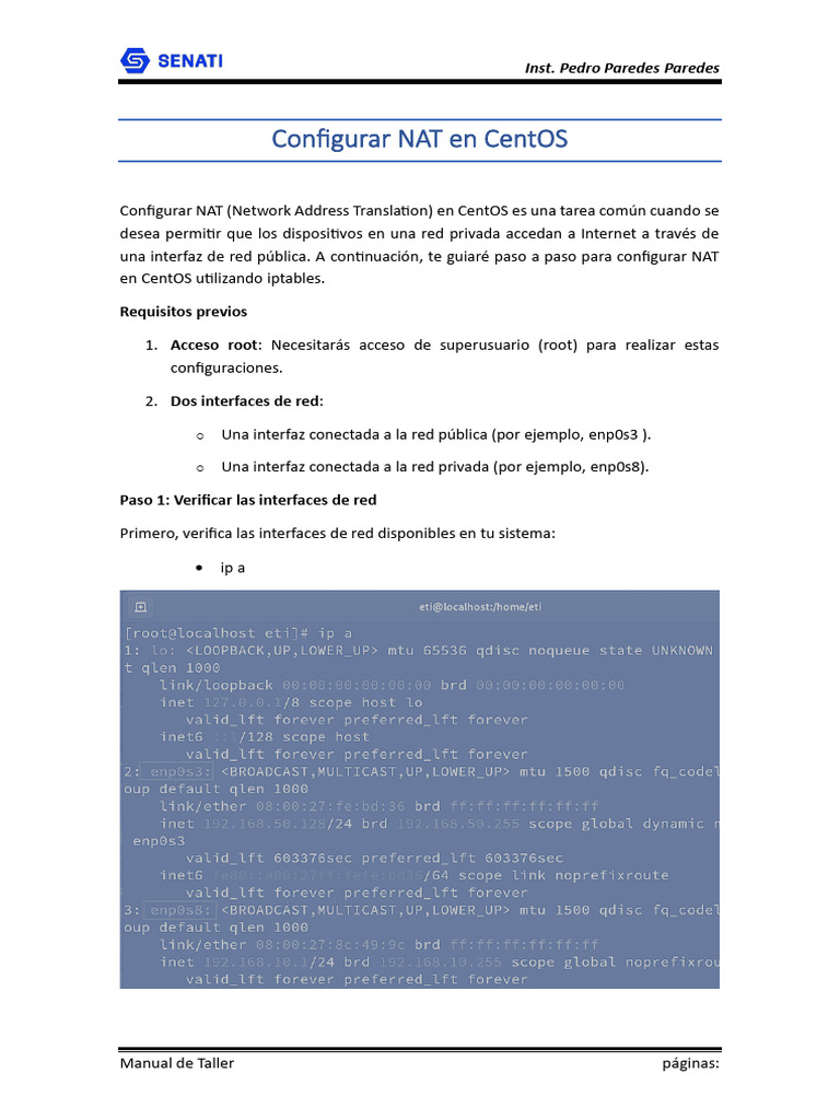 1 .-Configurar NAT en CentOS | PDF | Enrutador (Computación) | Internet