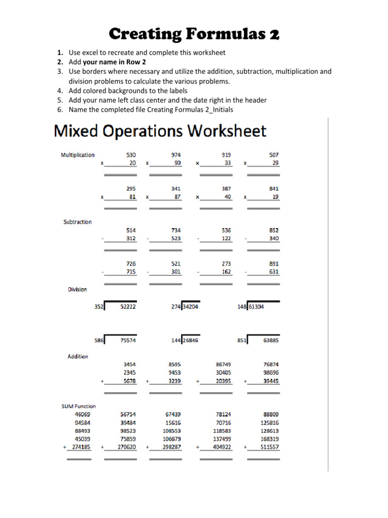 Creating Formulas 2 Instructions | PDF