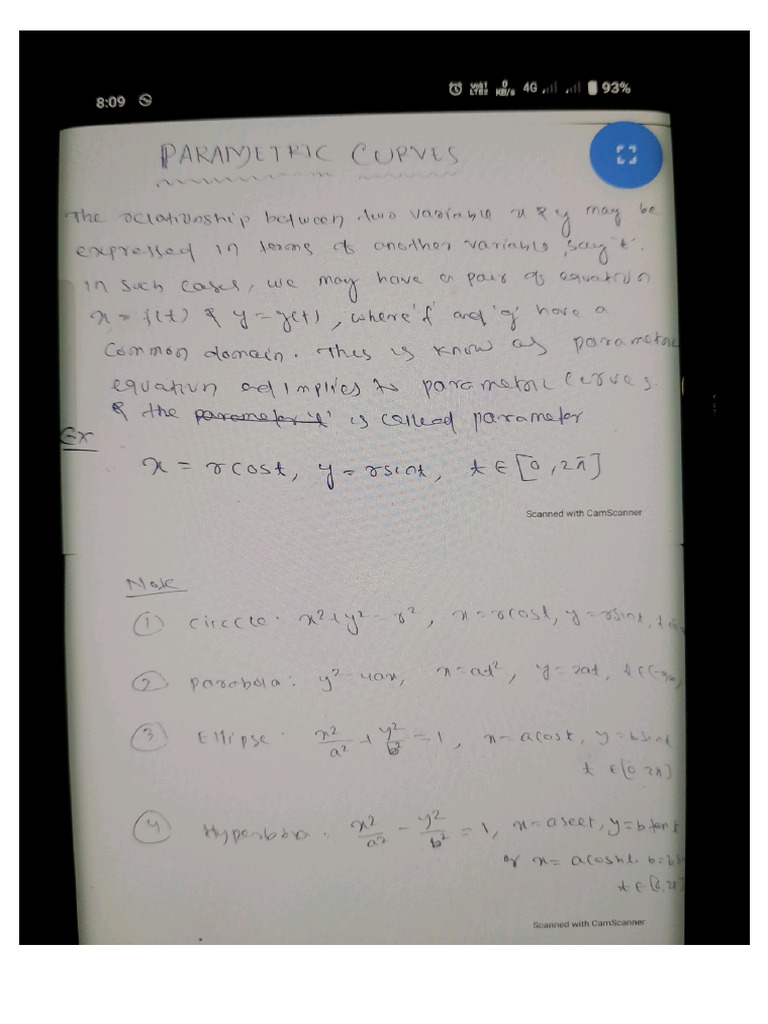 UNIT 3 (Parametric Curves) (Calculus) | PDF