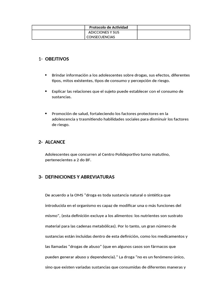 Protocolo de Actividad | PDF | Drogas | La dependencia de sustancias
