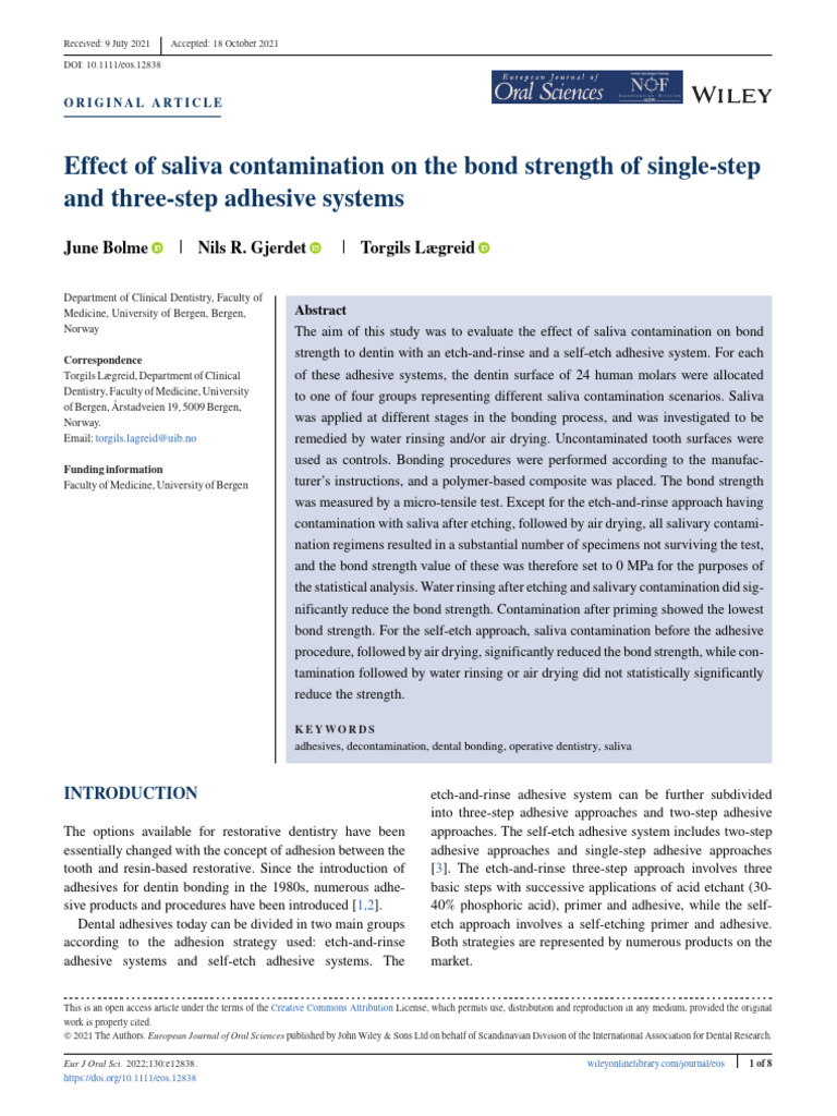 European J Oral Sciences - 2021 - Bolme - Effect of Saliva ...