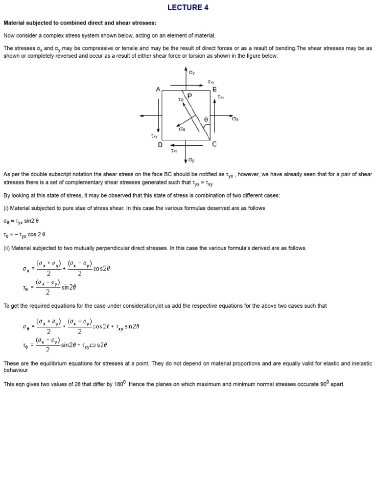 L4. Material Subjected To Combined Direct and Shear Stress | PDF ...