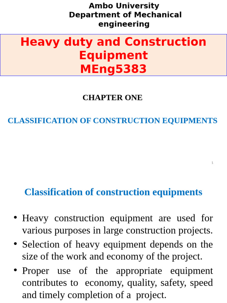 Construction Equipment Classification Guide | PDF | Gear | Steering