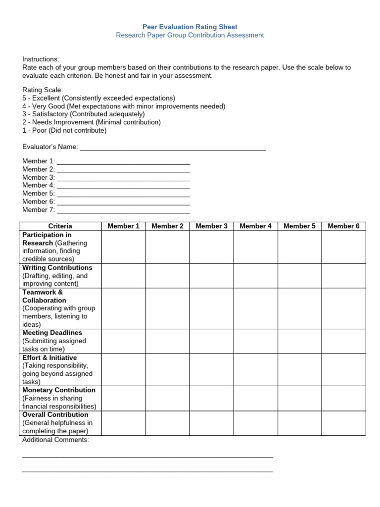 Research Paper Peer Evaluation Sheet | PDF