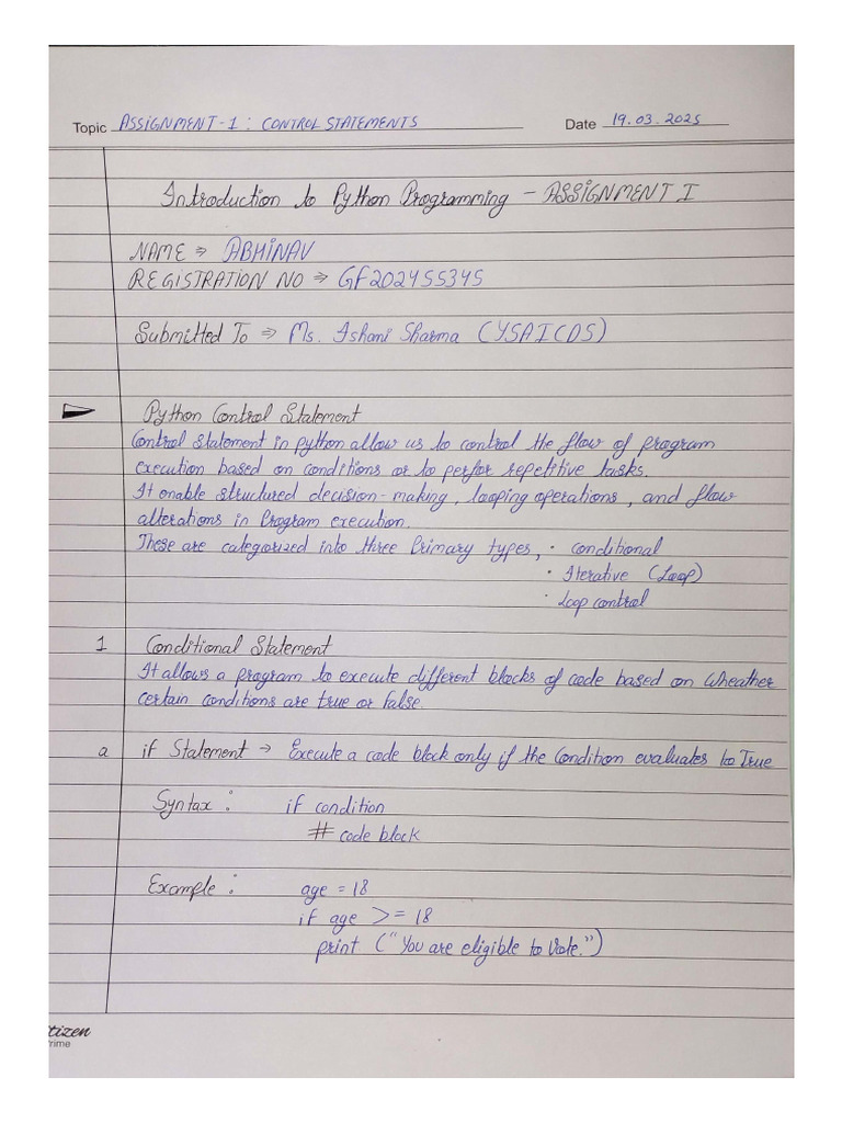 Abhinav - Bca (Ai & ML) - Assignment - 1 - Control - Statements | PDF