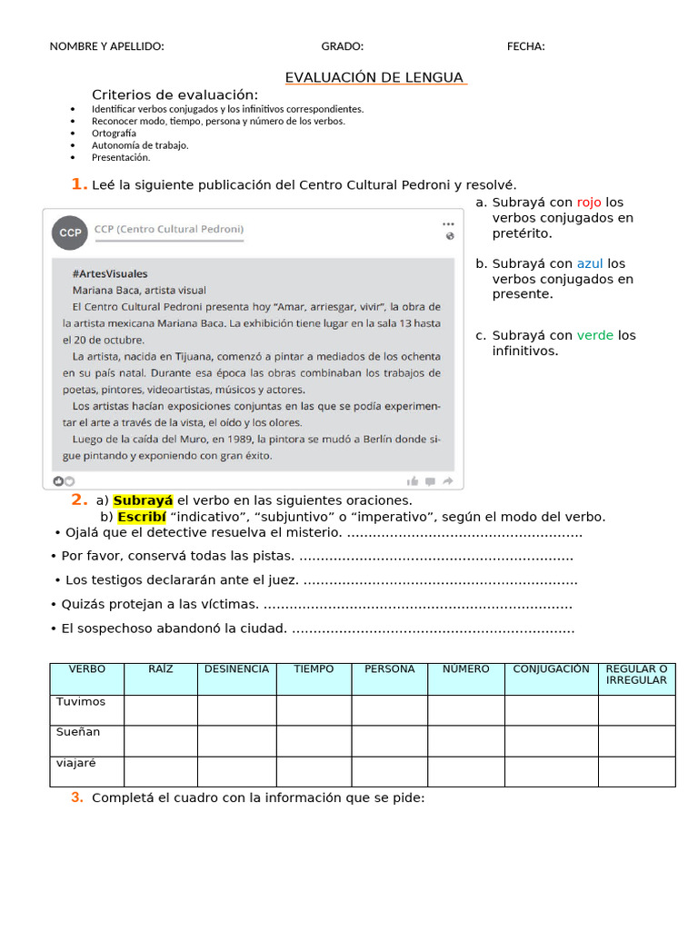 Evaluación de Lengua 3 | PDF