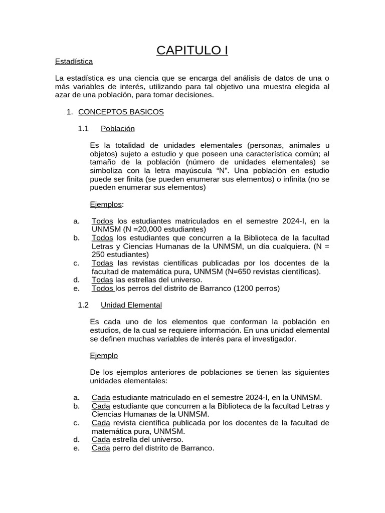 Capitulo I Conceptos Basicos y Sumatorias | PDF | Media | Muestreo (Estadísticas)